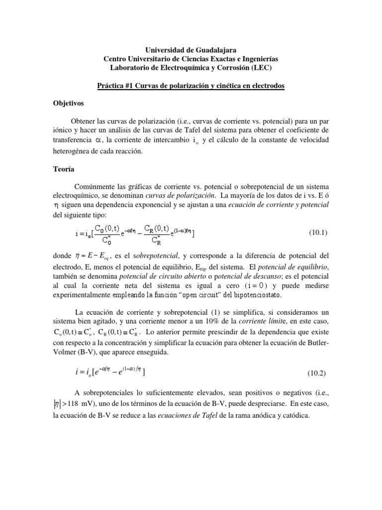 Práctica de Cinética Electroquímica | PDF | Cinética química | Electrodo