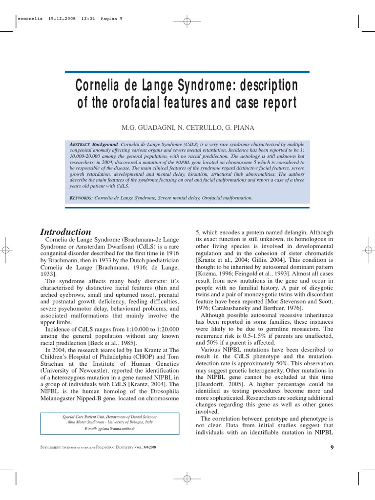 Cornelia de Lange Syndrome: Description of The Orofacial Features and ...