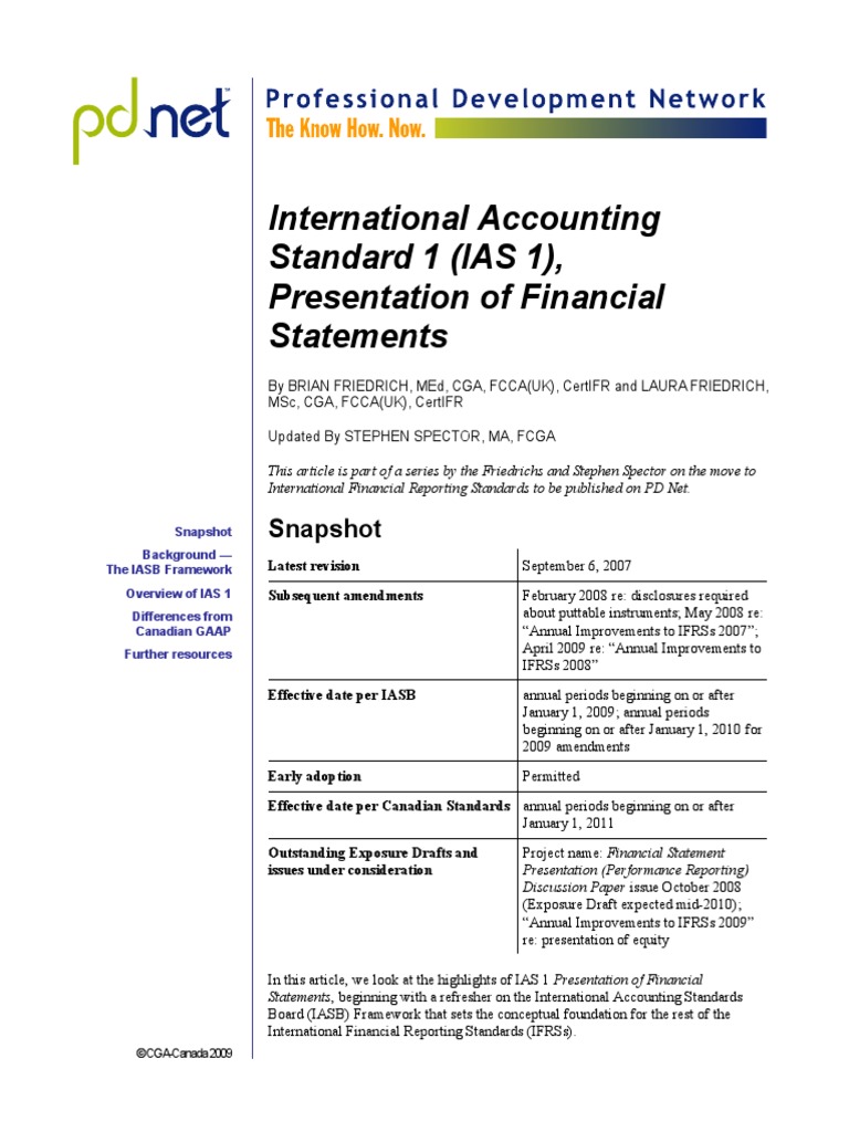 International Accounting Standard 1 (IAS 1), Presentation of Financial ...