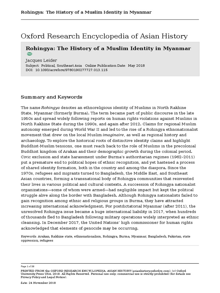 Rohingya - The History of A Muslim Identity in Myanmar by Jacques ...