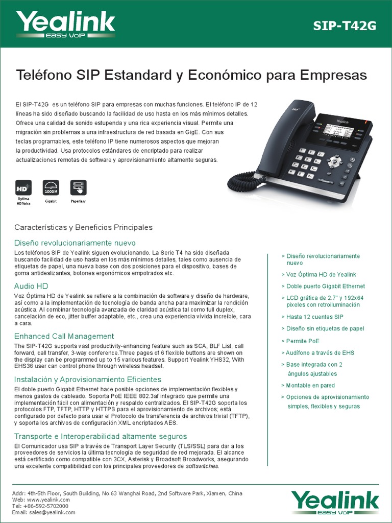 Teléfono SIP-T42G de Yealink para Empresas | PDF | protocolo de ...