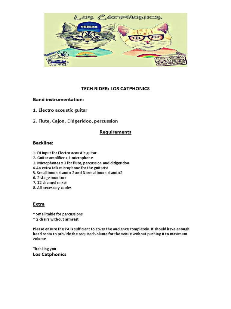 Tech Rider for Los Catphonics | PDF