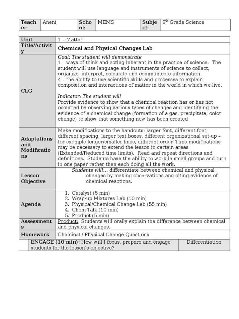 Goal: The Student Will Demonstrate: Teach Er: Scho Ol: Subje CT: Unit ...
