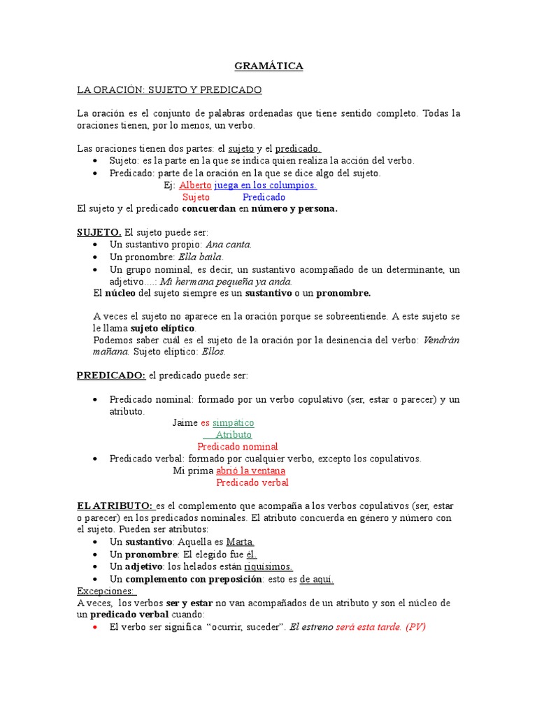 Sujeto y Predicado en Oraciones | PDF | Predicado (Gramática) | Asunto ...