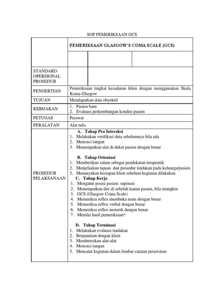 Sop Pemeriksaan Gcs | PDF