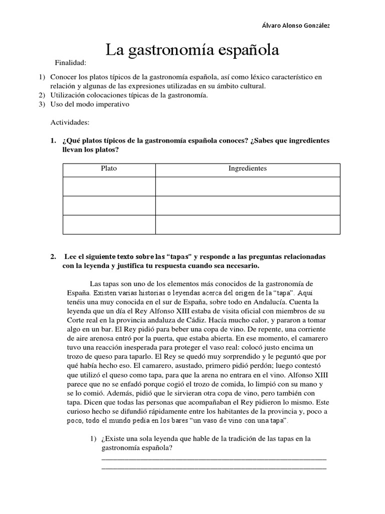 La Gastronomía Española | PDF | Cocina española | Cocinando