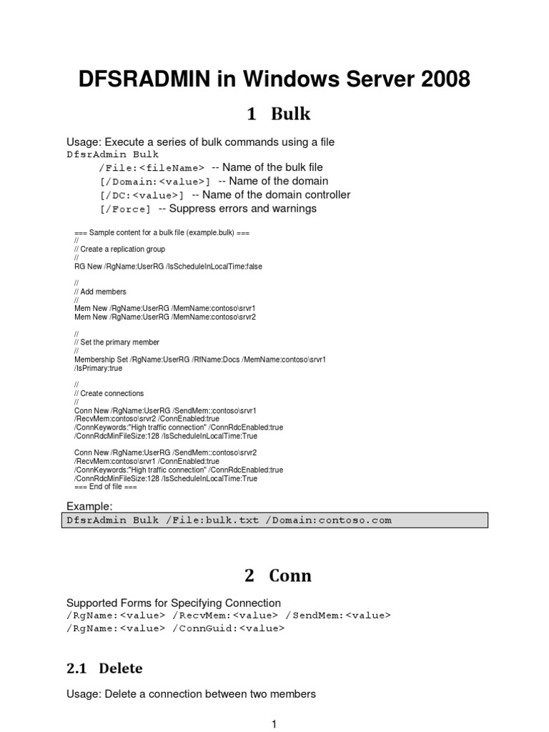 DFSRADMIN BULK COMMANDS | PDF | Computer File | Replication (Computing)