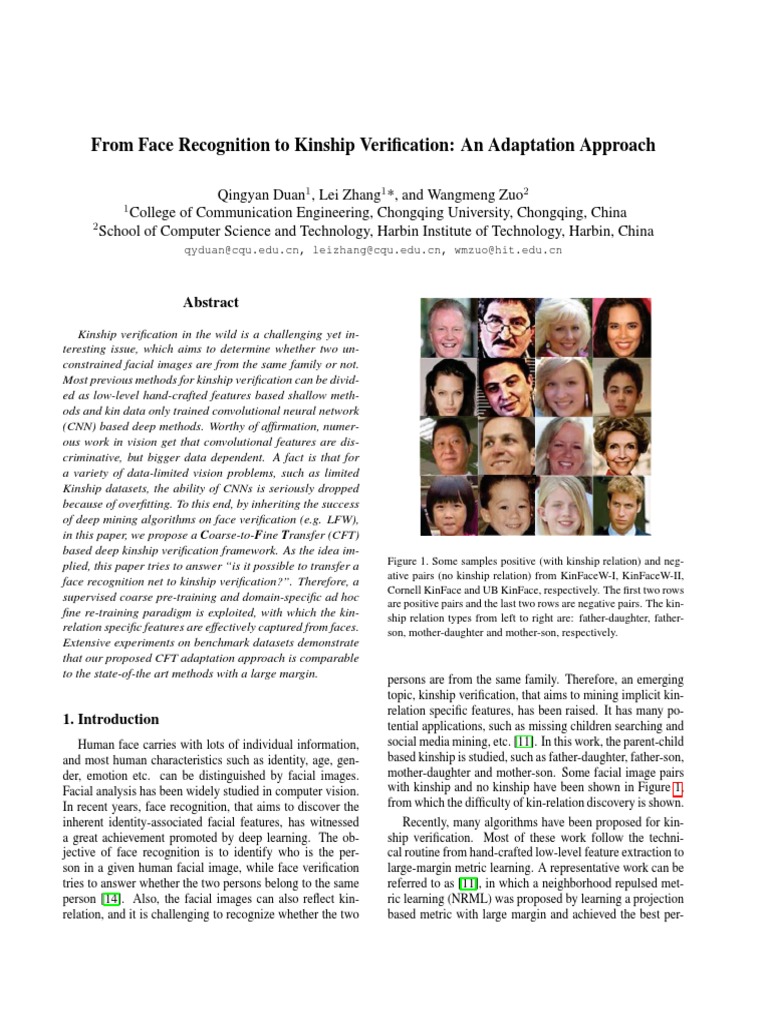 From Face Recognition To Kinship Verification: An Adaptation Approach | PDF | Artificial Neural ...