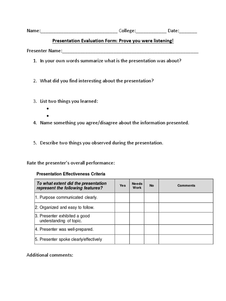 Presentation Evaluation Form Template | PDF | Business