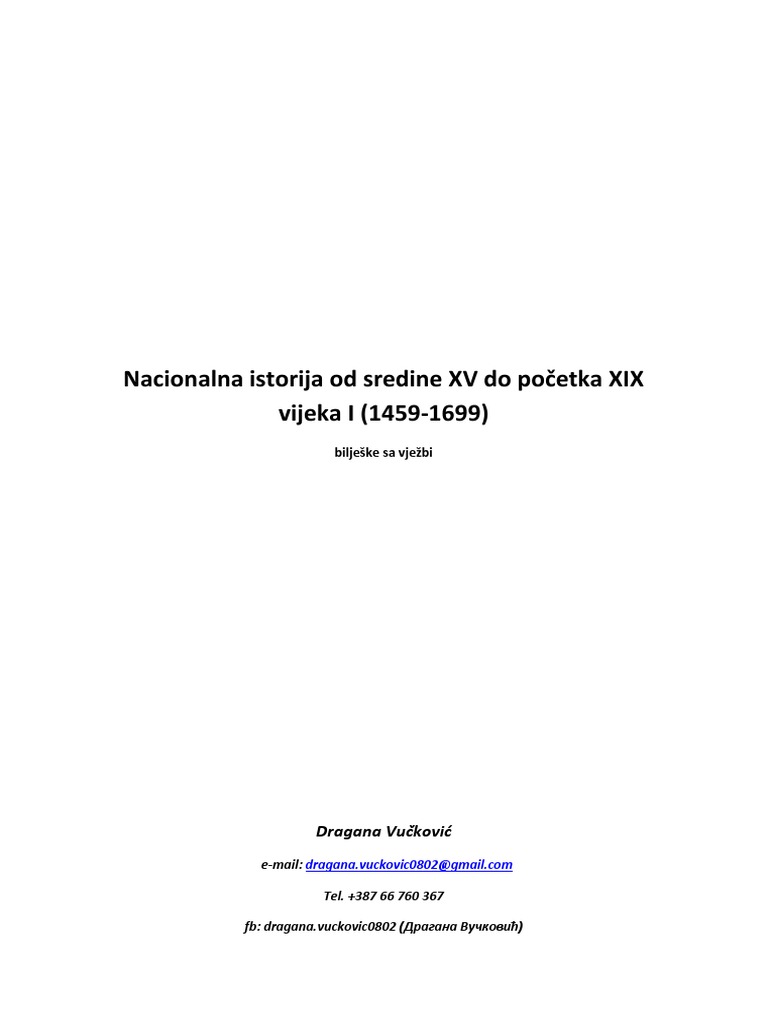 Nacionalna Istorija Od Sredine XV Do Početka XIX Vijeka I Bilješke Sa ...