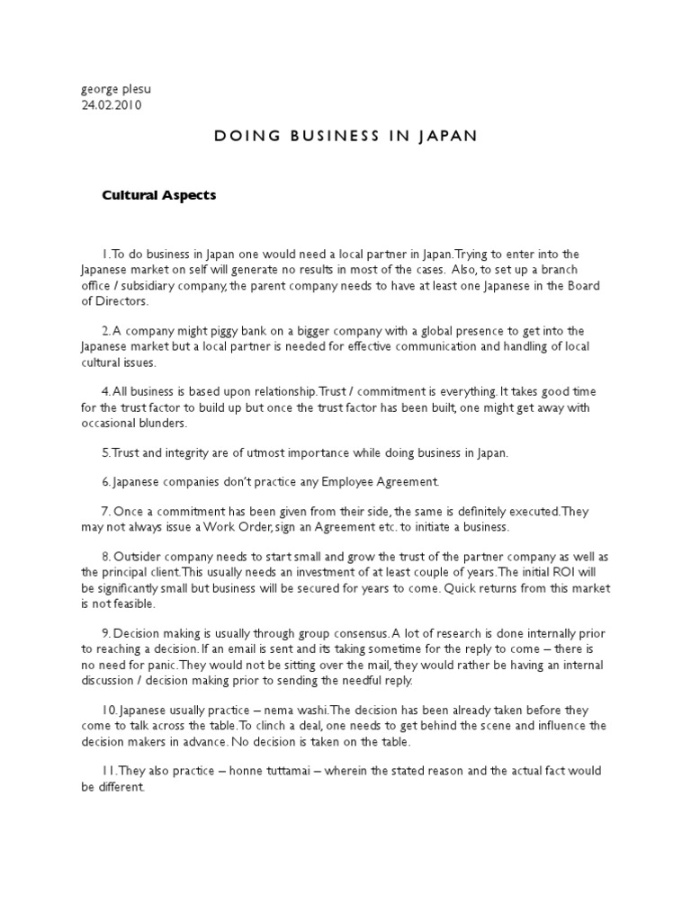 Doing Business in Japan - Pre | PDF | Negotiation | Japan