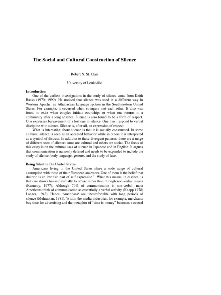 The Cultural Construction Of Silence A Comparative Analysis Of The