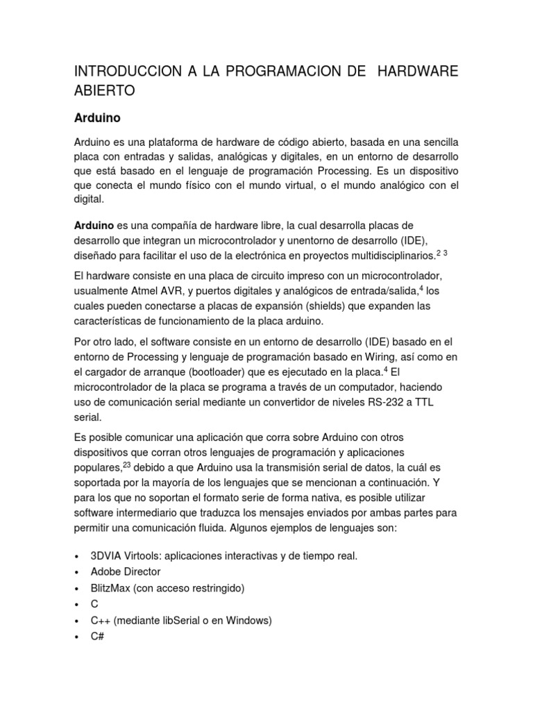 Introducción a Arduino: Hardware Abierto y Programación | PDF | Arduino | Bienes manufacturados