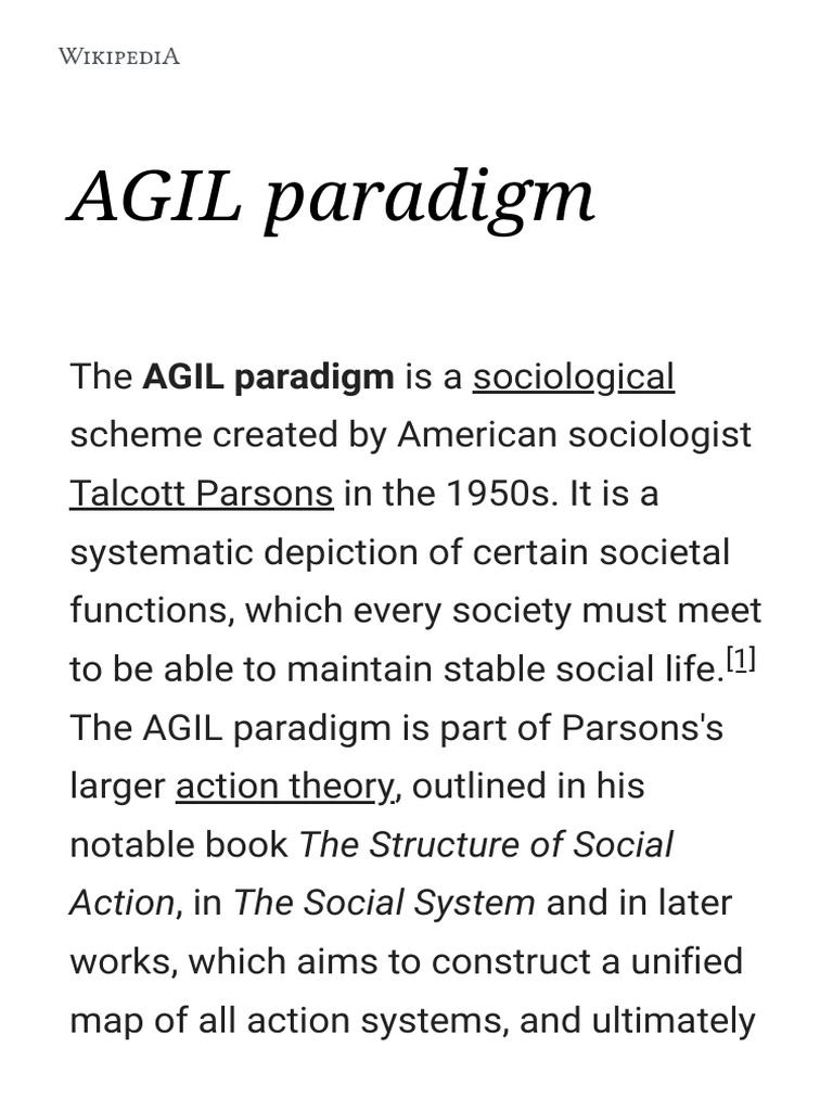 AGIL Paradigm - Wikipedia | PDF | Behavioural Sciences | Academic ...