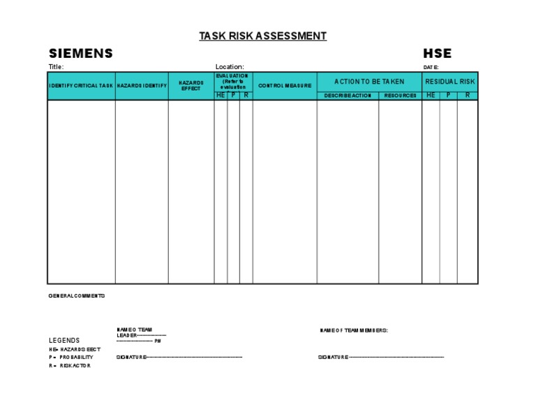 Siemens HSE: Task Risk Assessment | PDF