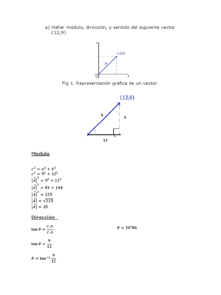 Hallar módulo, dirección y sentido de un vector (12,9 | PDF