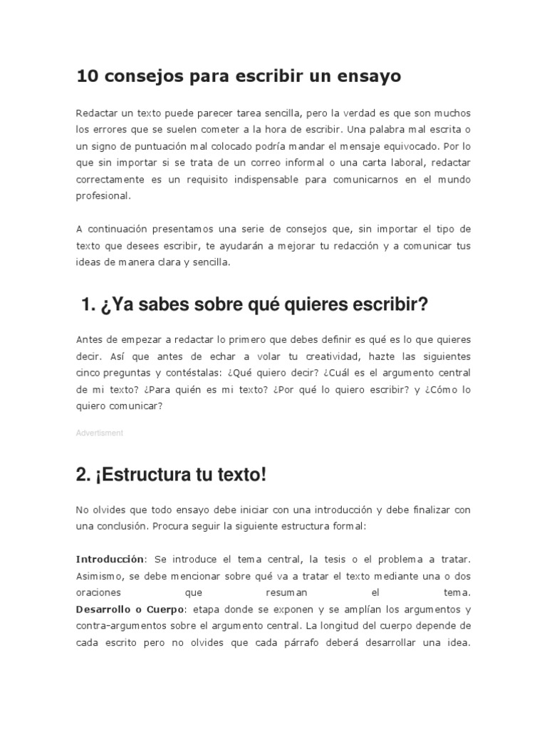 10 Consejos para Escribir Un Ensayo | PDF | Puntuación | Coma