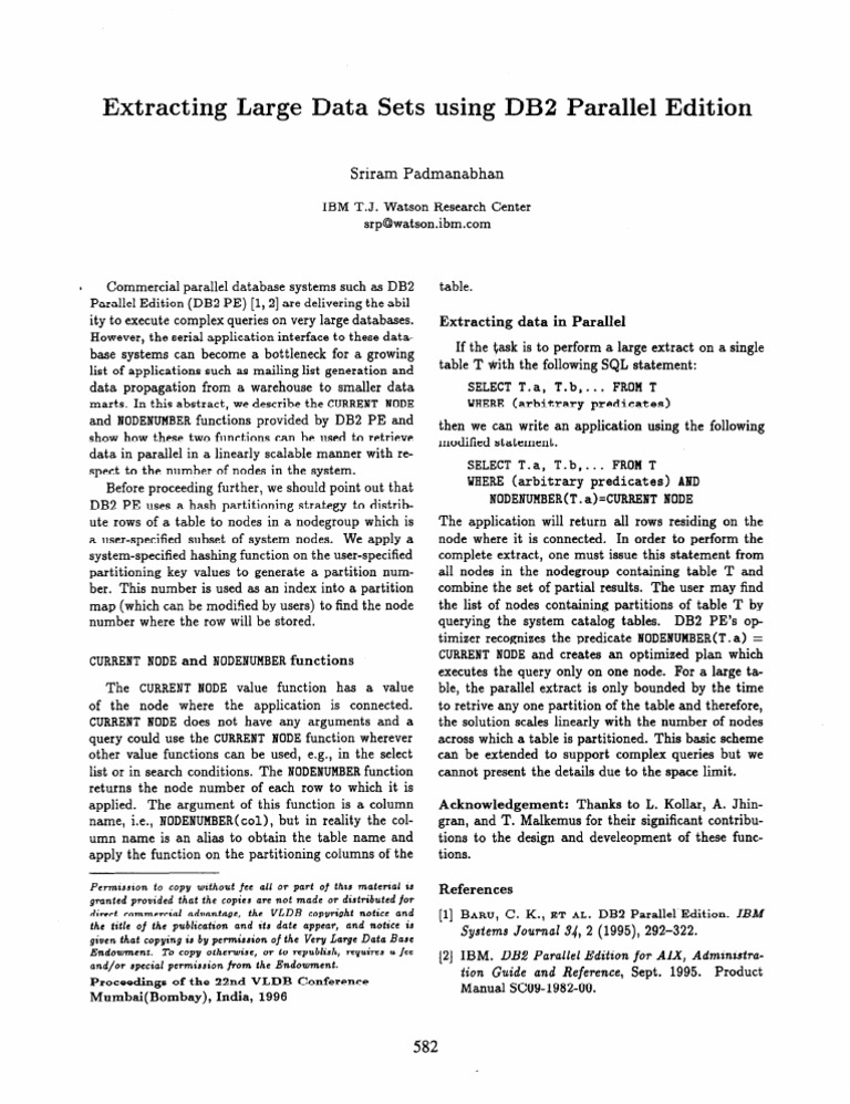Extracting Large Data Sets Using DB2 Parallel Edition | PDF | Ibm Db2 ...