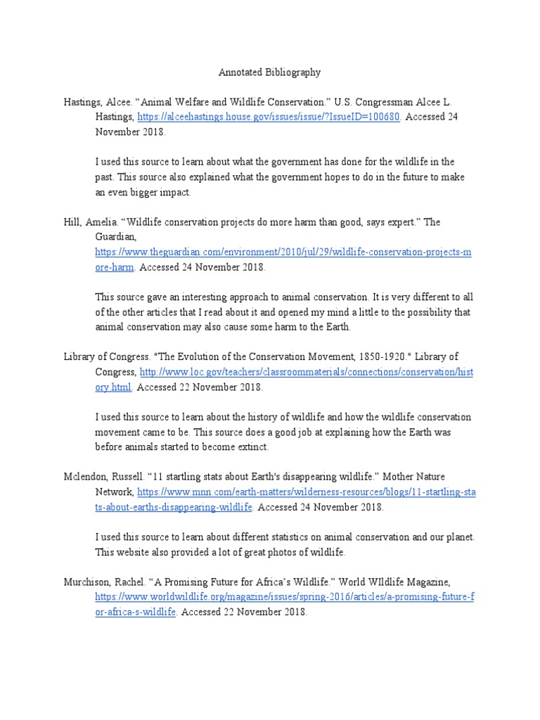 Wildlife Annotated Bibliography | PDF | Wildlife | Conservation (Ethic)