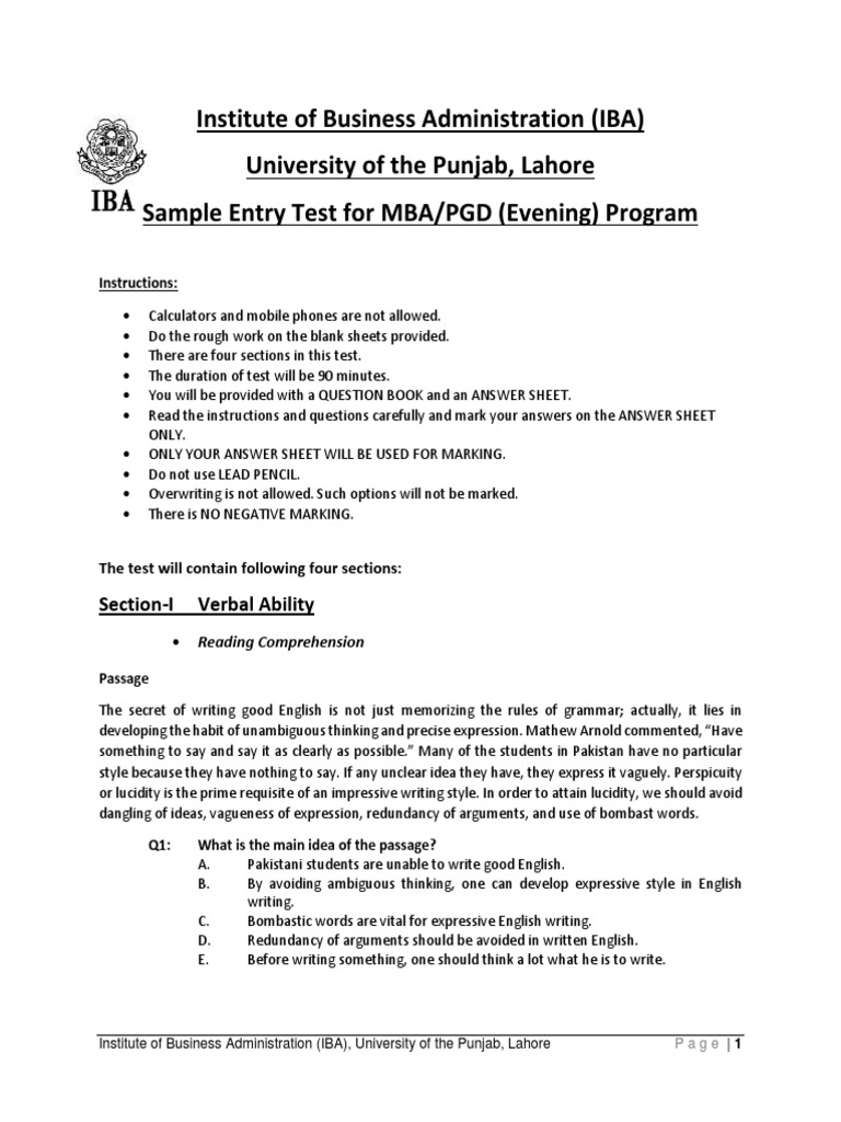 Institute of Business Administration (IBA) University of The Punjab ...