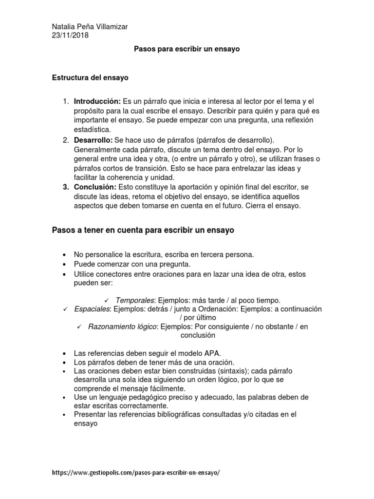 Pasos para Escribir Un Ensayo | PDF