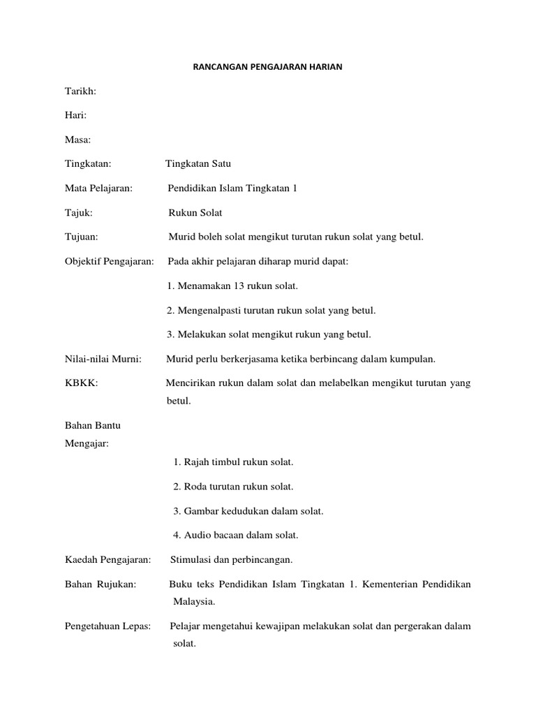 RPH Pen Islam Form 1 | PDF