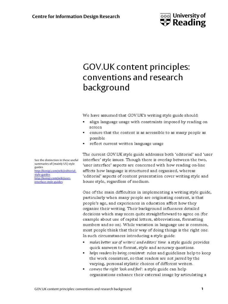 GOV.UK Style Guide Insights | PDF | Reading (Process) | Information