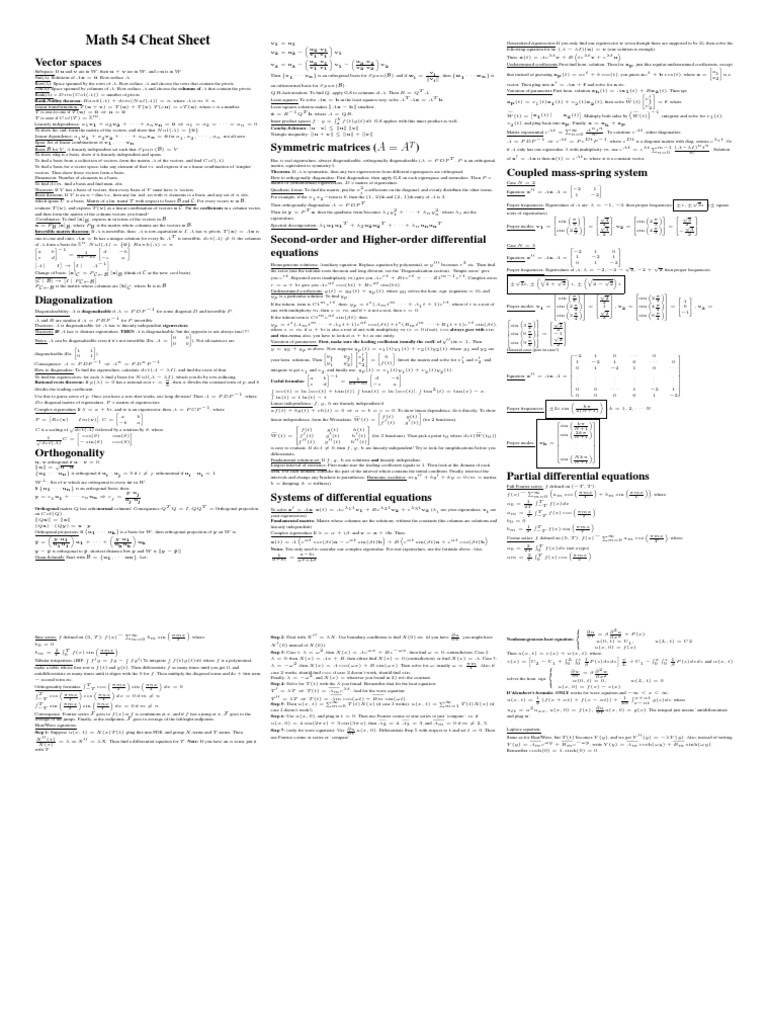 Linear Algebra Cheat Sheet | Download Free PDF | Eigenvalues And Eigenvectors | Matrix (Mathematics)