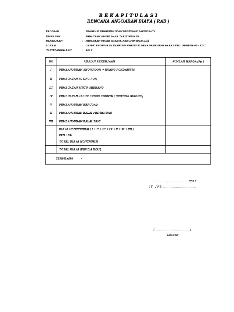 RAB Penataan Objek Wisata Kerujuk Upload PDF | PDF