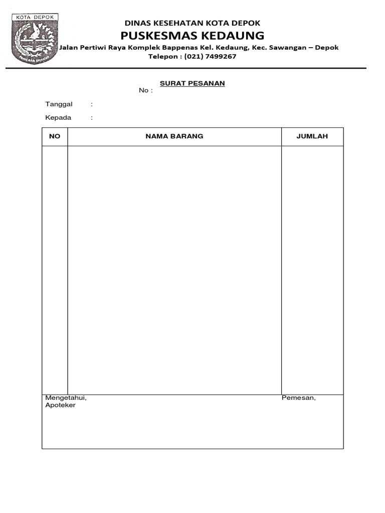 Surat Pesanan Obat | PDF