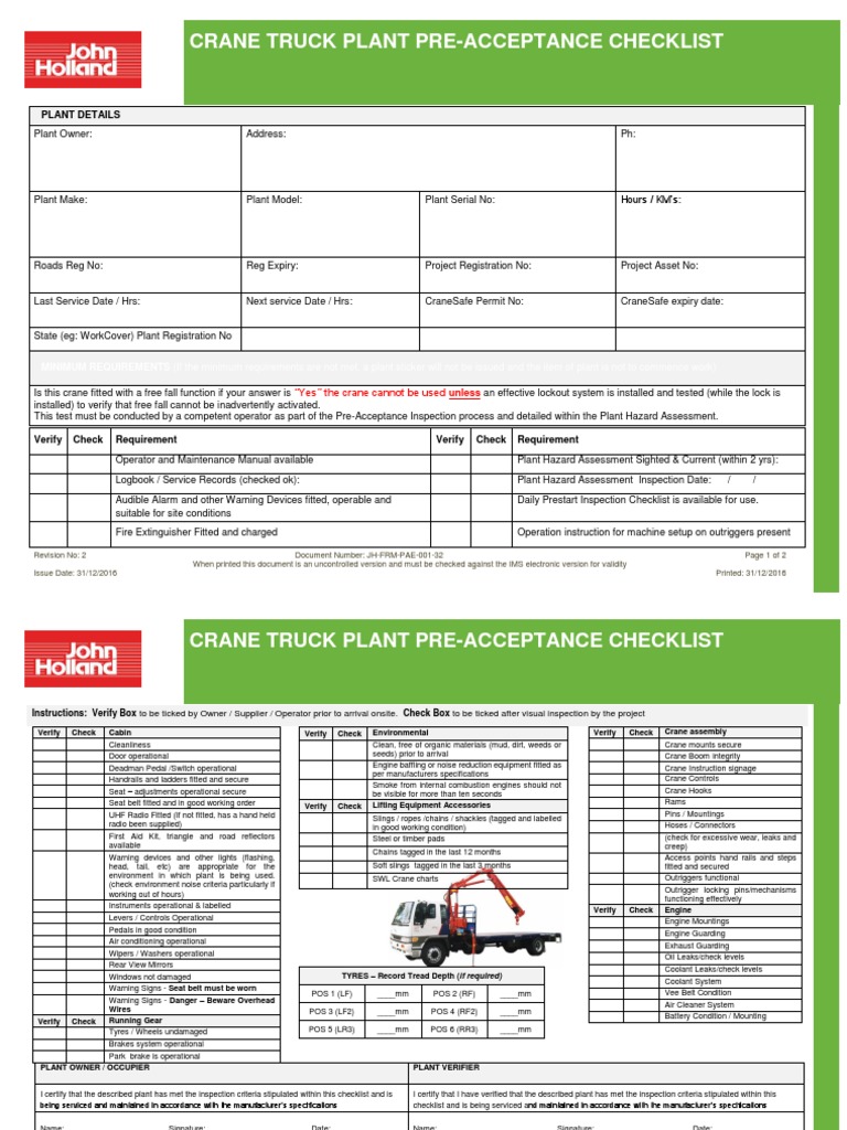 Inspection Hiap Crane | PDF | Crane (Machine) | Engines