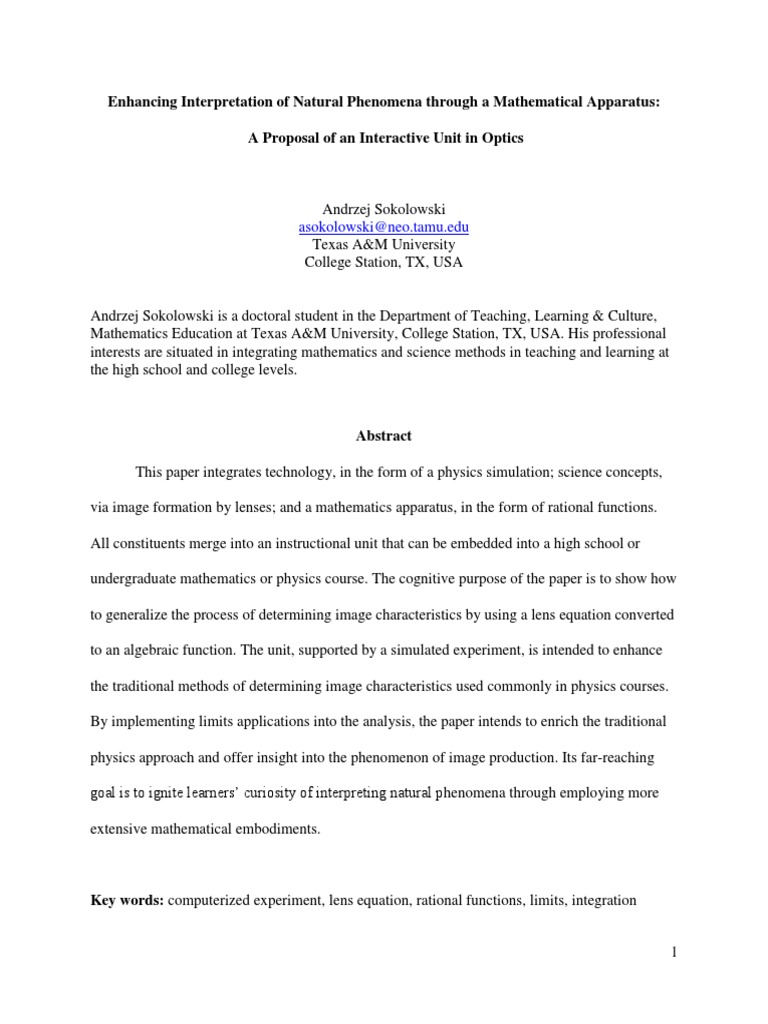 Enhancing Interpretation of Natural Phenomena Through A Mathematical ...