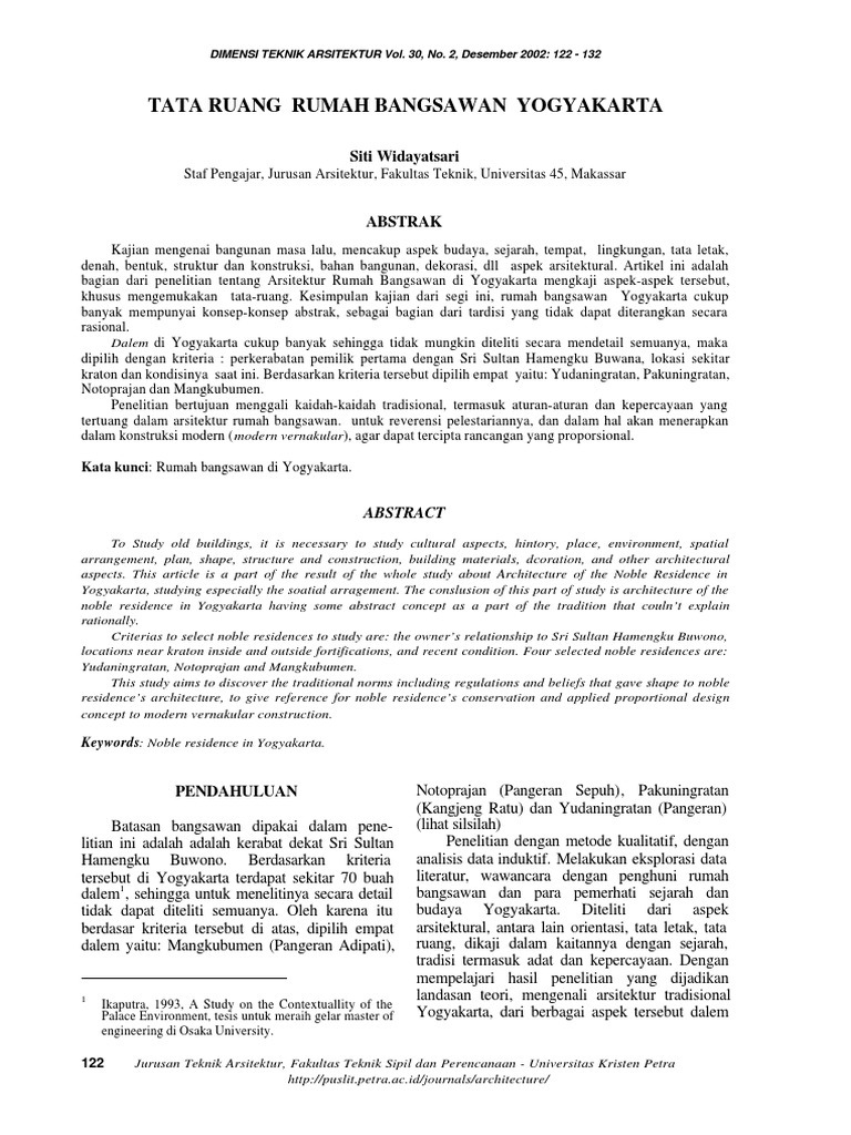 Tata Ruang Rumah Bangsawan Yogyakarta | PDF