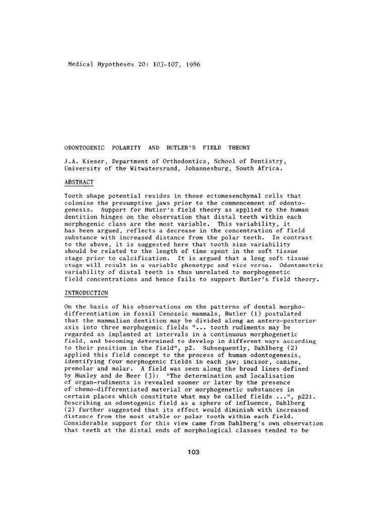 Butler's Field Theory | PDF | Tooth | Animal Anatomy