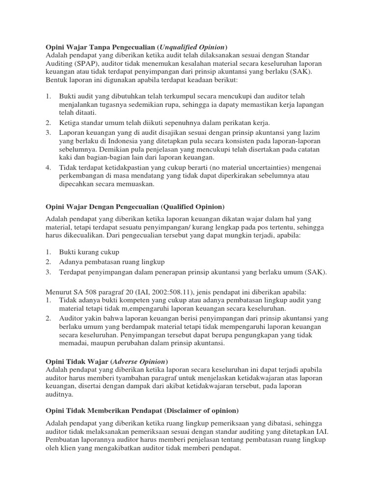 Jenis-Jenis Opini Auditor | PDF