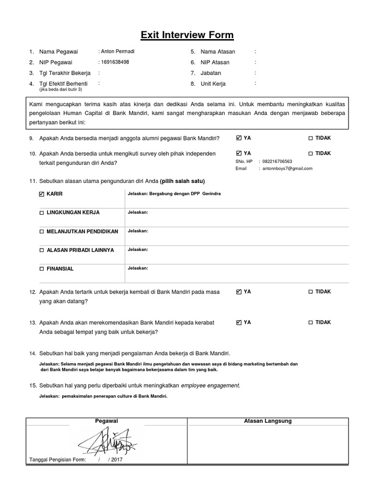 Form Exit Interview (100516) Toto Rev 4 1-1 | PDF