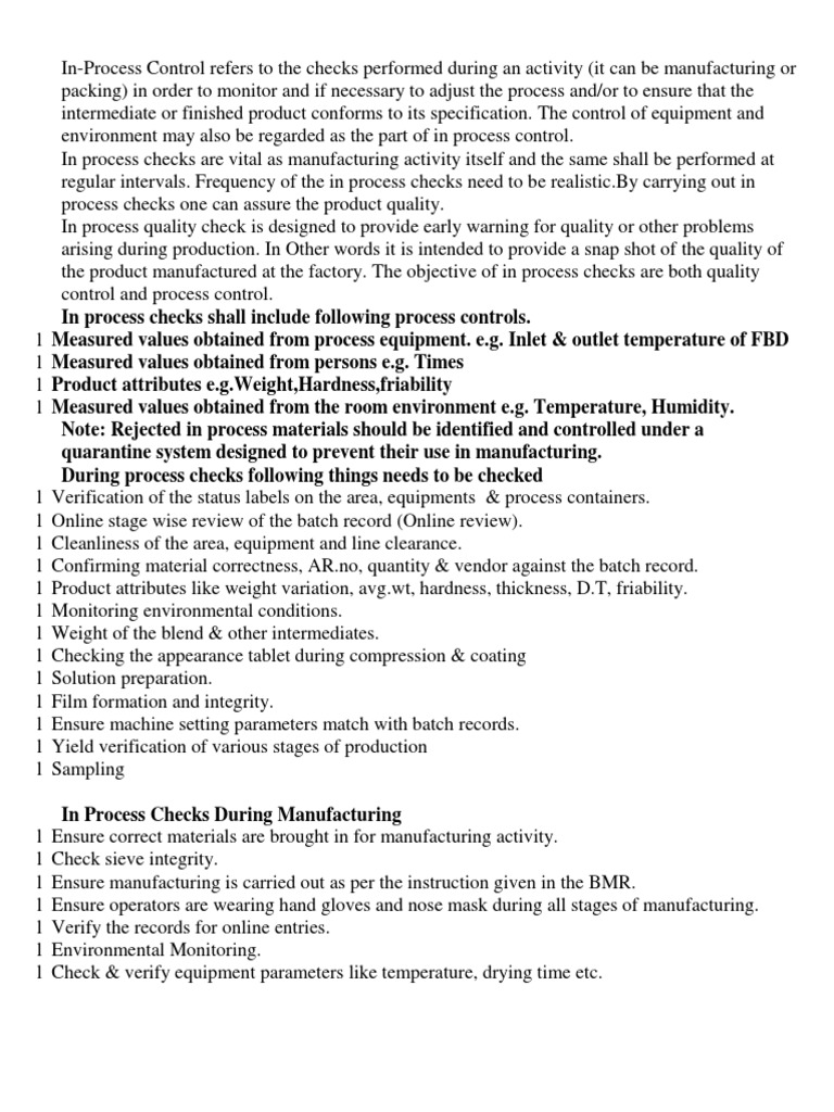 In Process Checks During Manufacturing | PDF | Packaging And Labeling ...