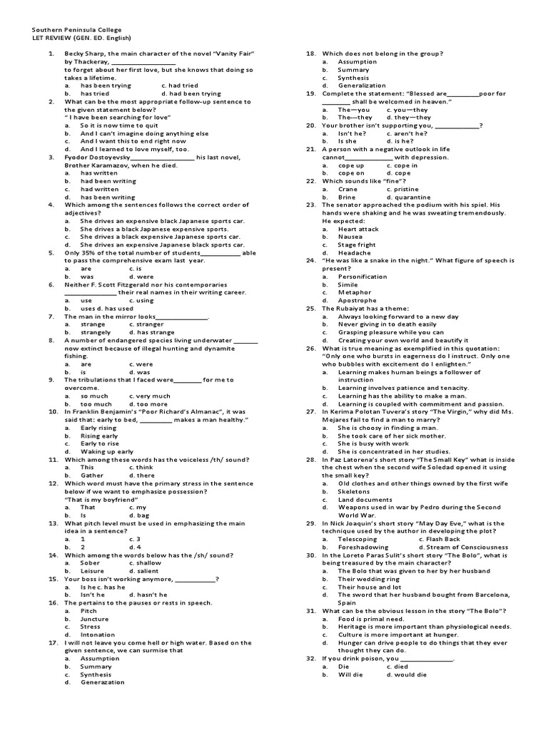 Let Review (Gen Ed English) | PDF