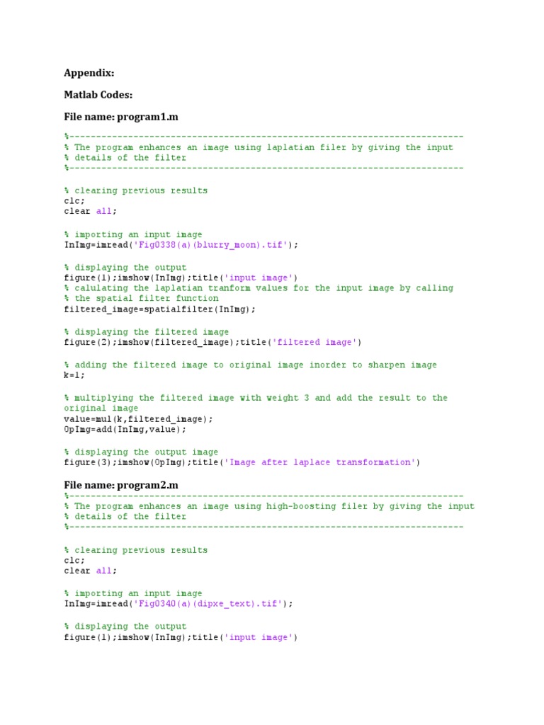 Appendix: Matlab Codes: File Name: Program1.m | PDF | Parameter ...