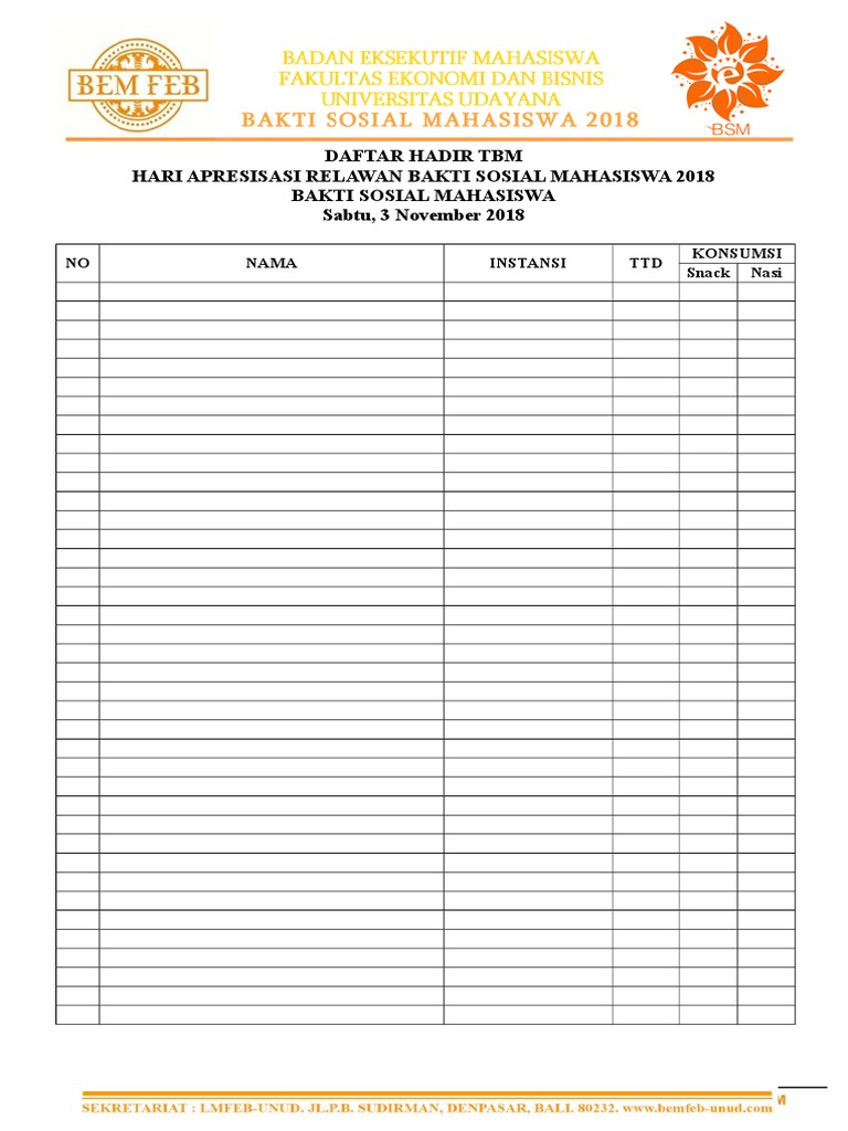 ABSEN TBM ( (TTD, Snack Nasi) | PDF