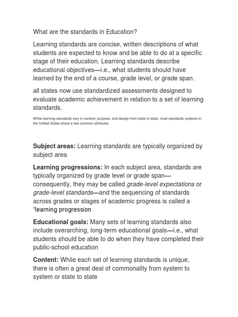 What Are The Standards in Education | PDF