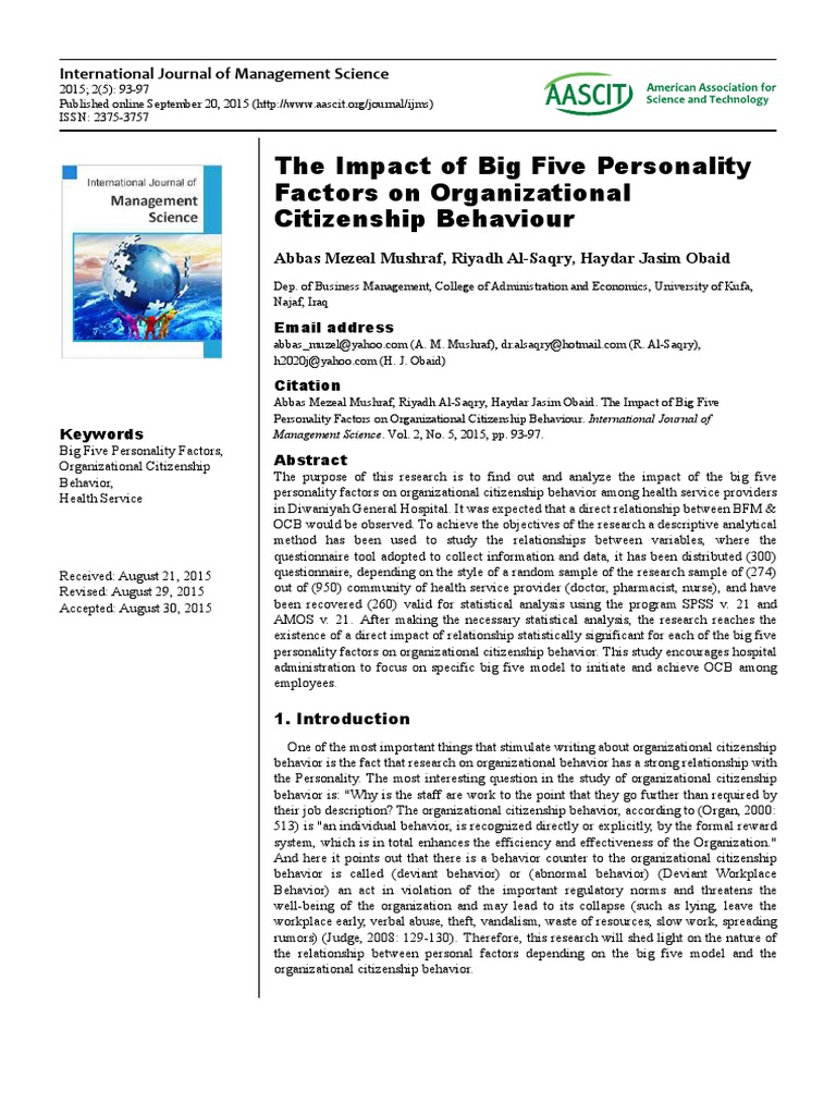 The Impact of Big Five Personality Factors On Organizational ...