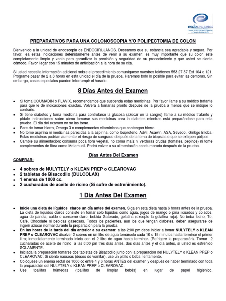 Preparacion Colono Nulytelly o Clearovac o Klean Prep - 2016 | PDF ...