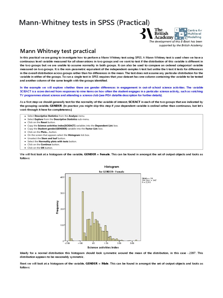 Mann Whitney - Practical | PDF | Mann–Whitney U Test | P Value