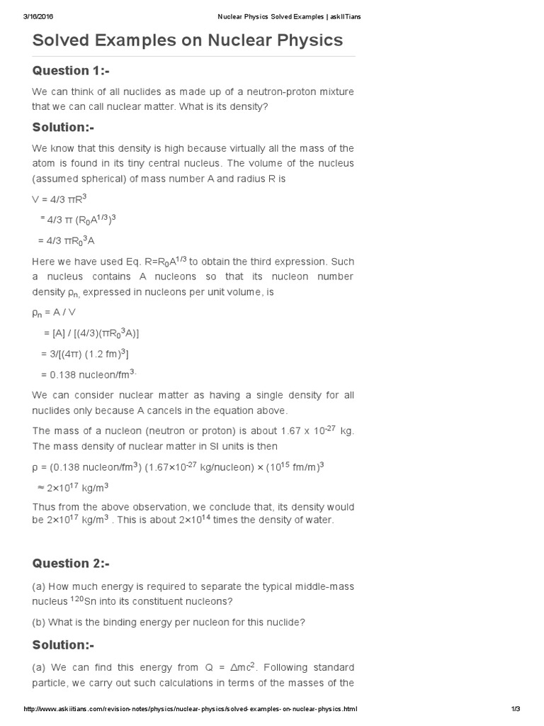 Nuclear Physics Solved Examples - AskIITians | PDF | Atomic Nucleus ...