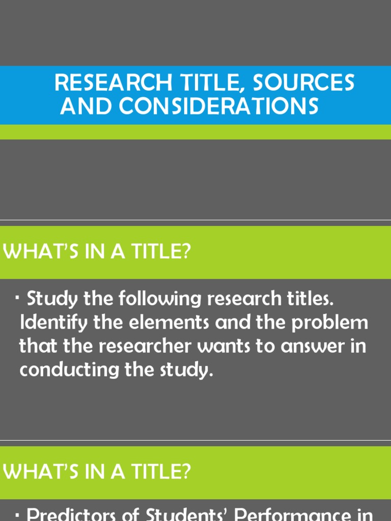 Lesson 10 Research Title, Sources and Considerations | PDF | Applied ...