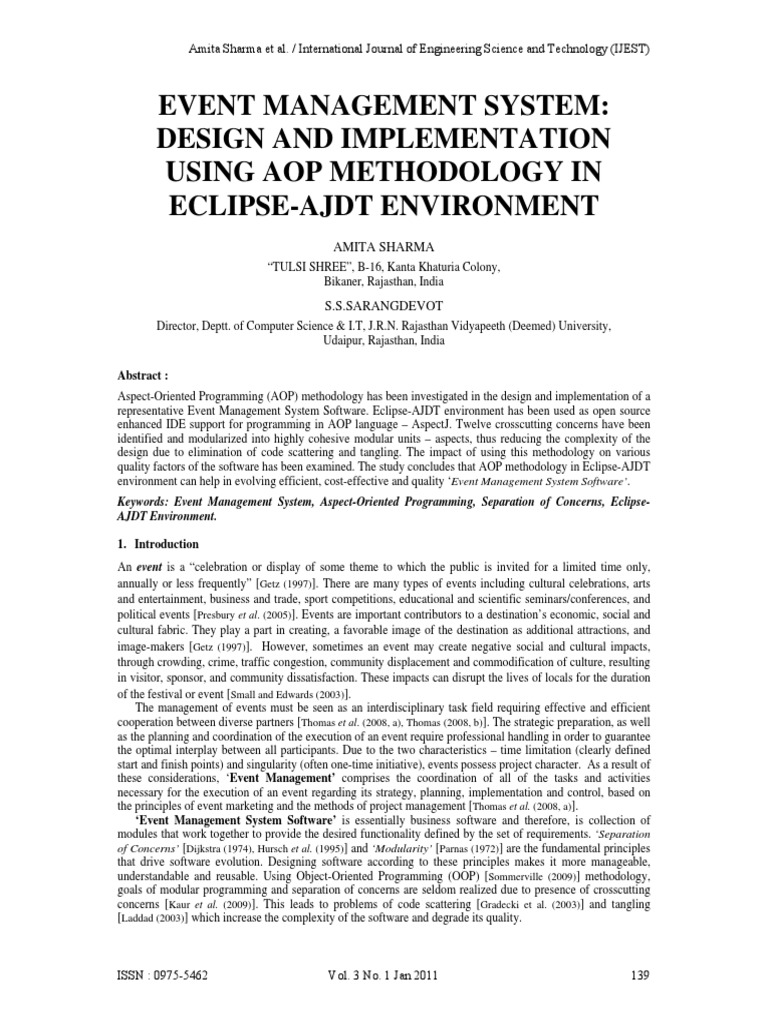 AOP Methodology for Event Management System | PDF | Systems Engineering ...