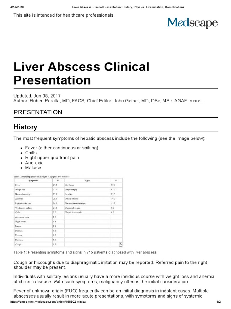 Liver Abscess: Symptoms and Complications | PDF | Liver | Symptom