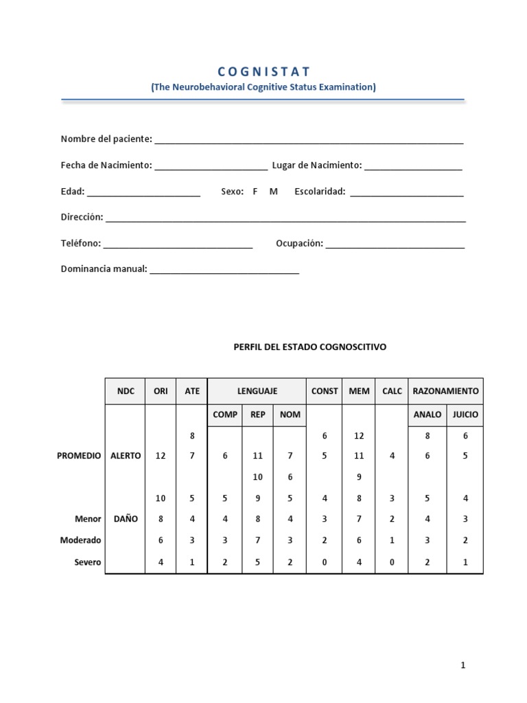 COGNISTAT Protocolo | Descargar gratis PDF | Ocio | Naturaleza