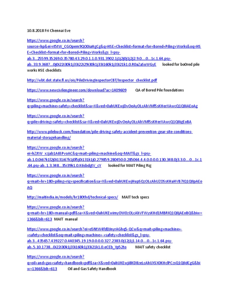 Developing Health, Safety and Environmental Checklists for Bored Piling ...